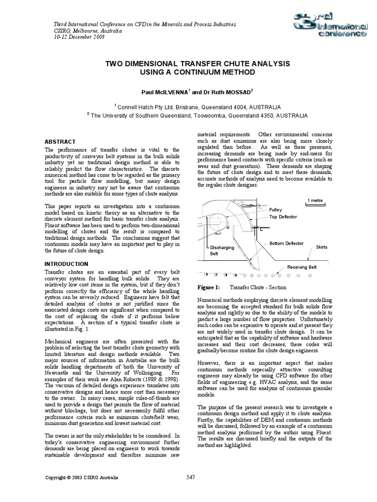 Two Dimensional Transfer Chute Analysis Using A Continuum Method | PDF | Fluid Dynamics | Viscosity