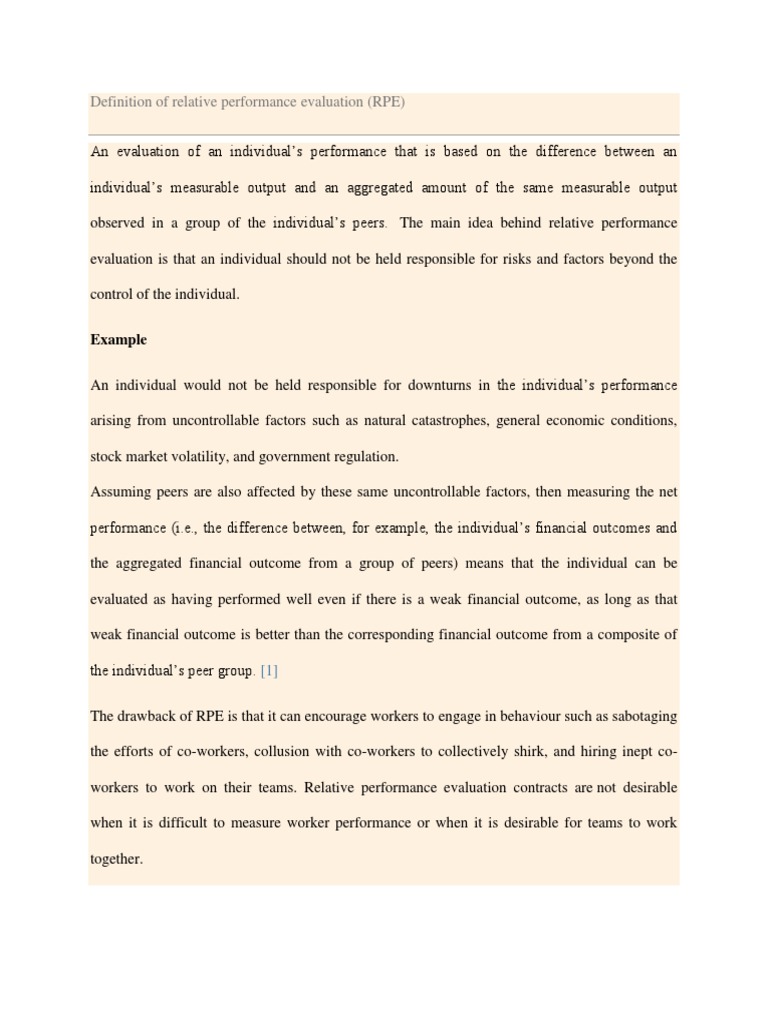 Definition of Relative Performance Evaluation | PDF