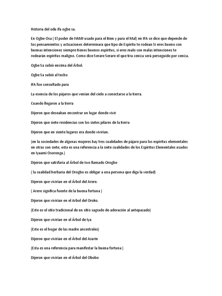 Historia Del Odu Ifa Ogbe Sa | PDF | Religión y espiritualidad