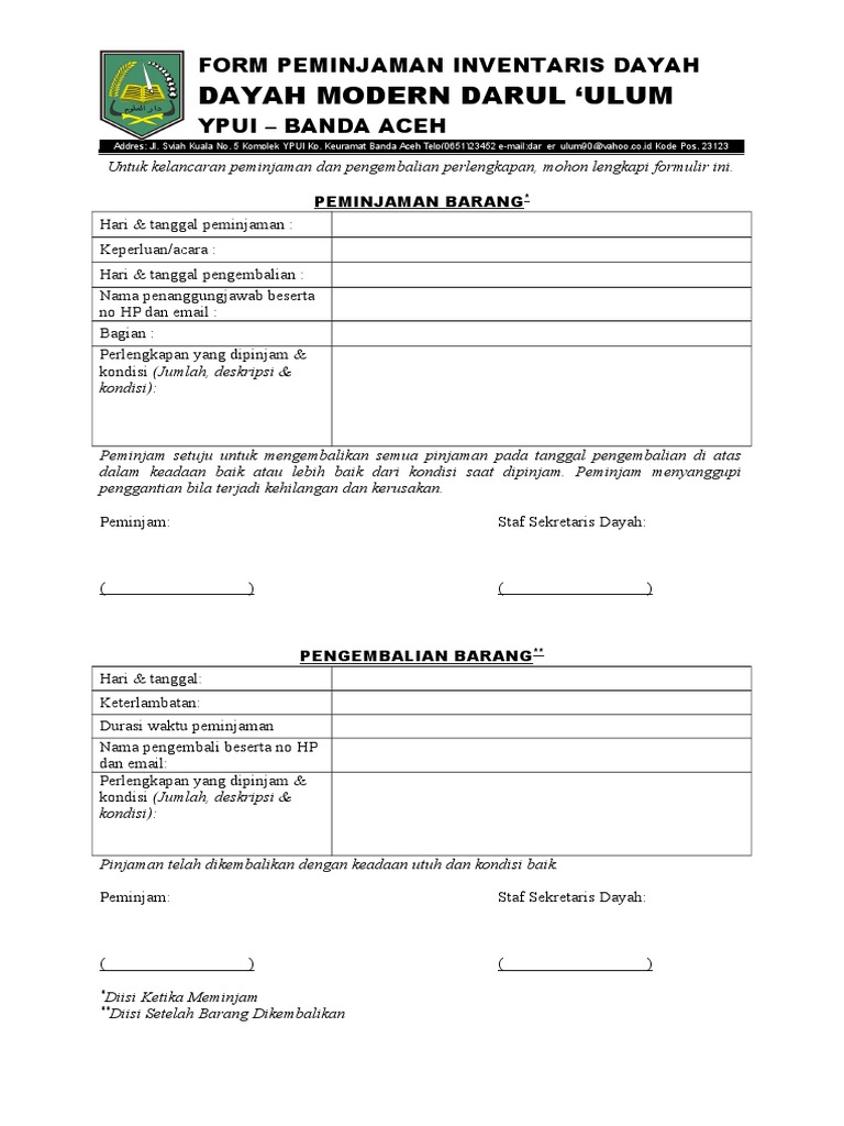 Form Peminjaman Barang | PDF