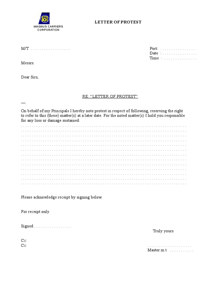 Letter of Protest: Magnus Carriers Corporation | PDF
