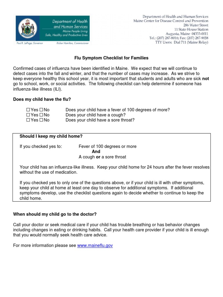 Flu Checklist Schools 2018 | PDF | Self-Improvement