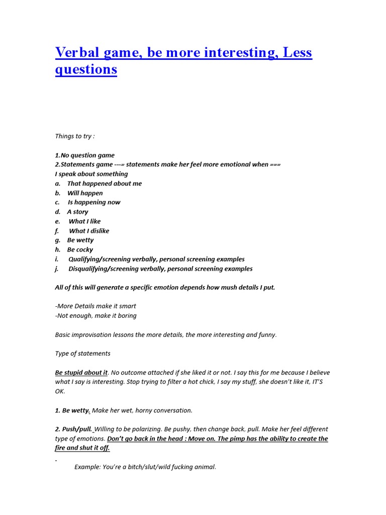 Verbal Game, Be More Interesting, Less Questions | PDF