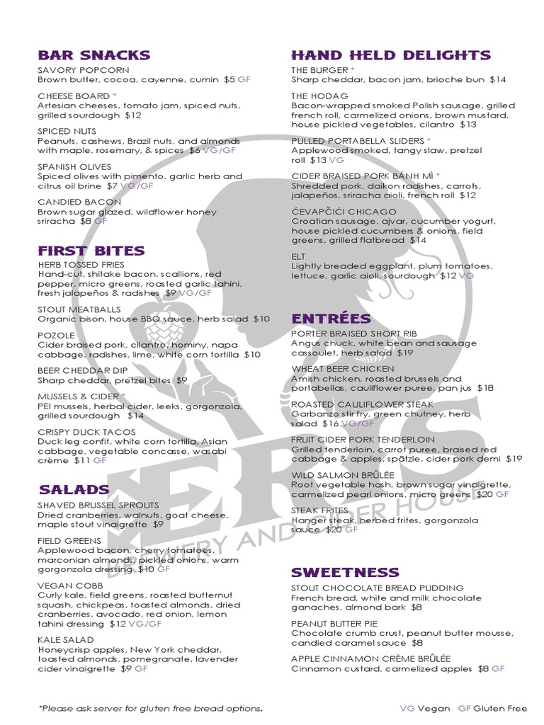 ERIS Food Menu, Jan2018 | PDF | Pickling | Sausage