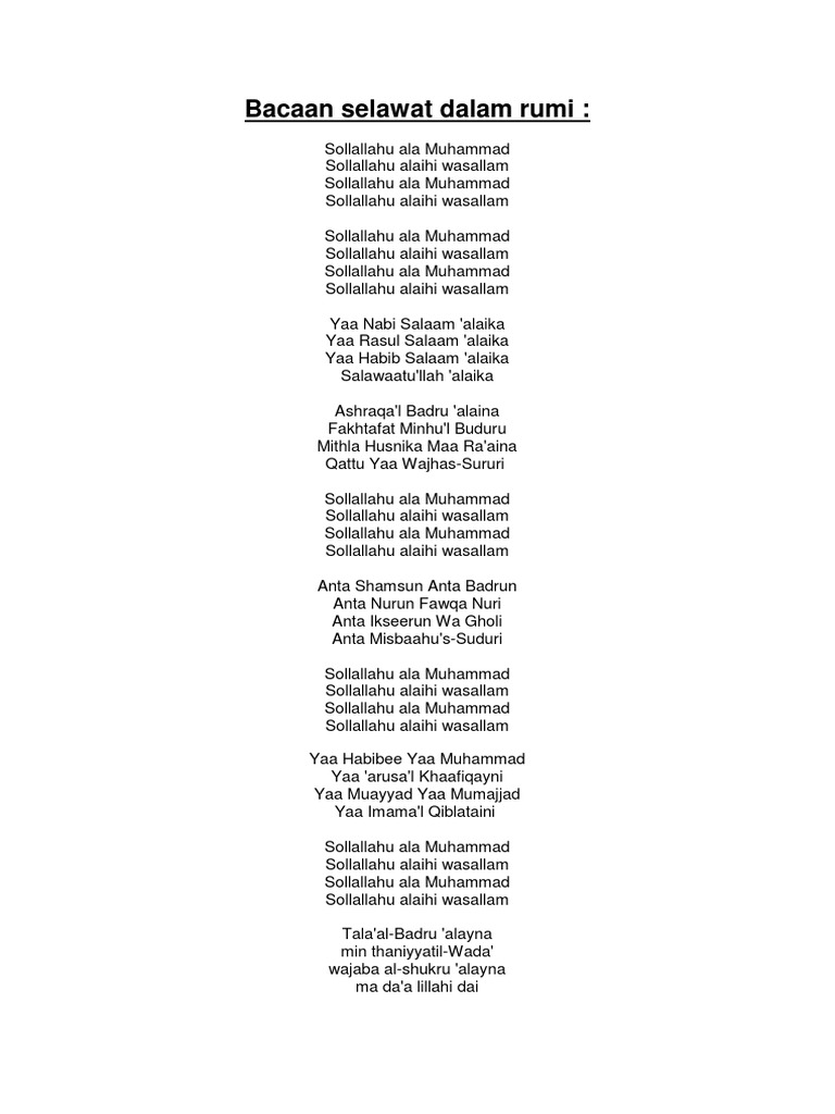 Bacaan Selawat Dalam Rumi | PDF