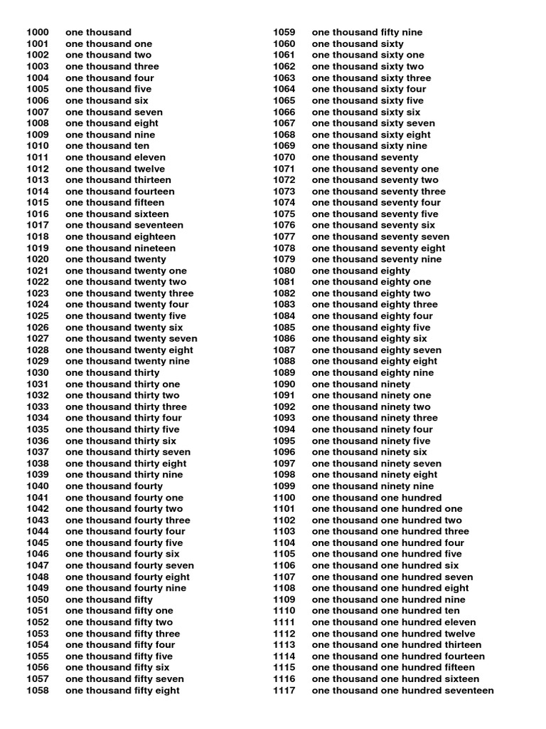 Numeros Del 1000 a 1500