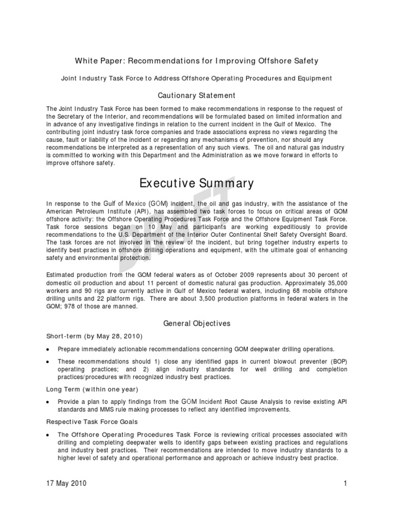 White Paper: Recommendations For Improving Offshore Safety | PDF ...