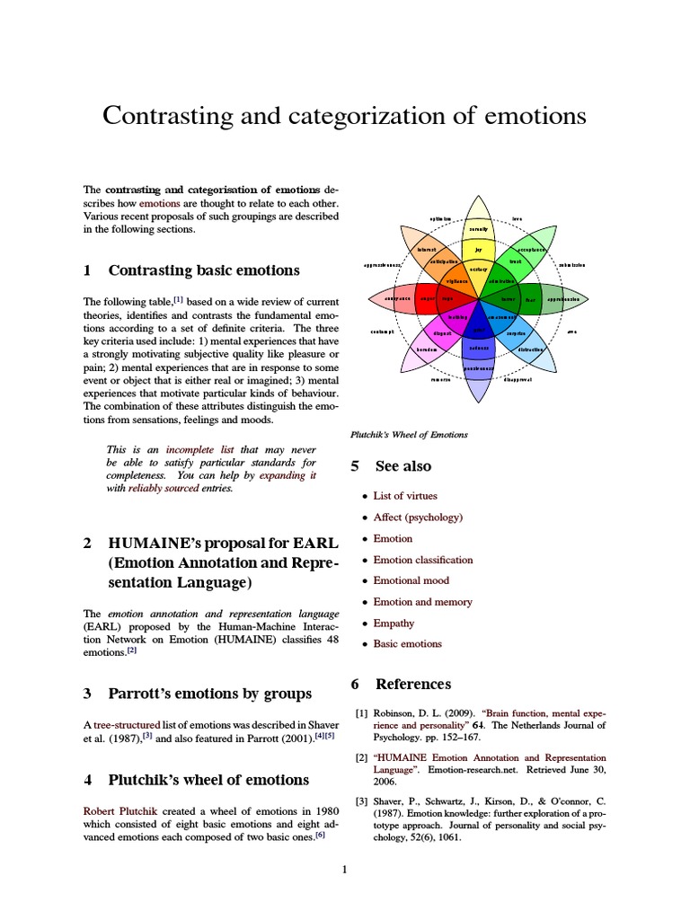 Contrasting and Categorization of Emotions | PDF | Emotions ...