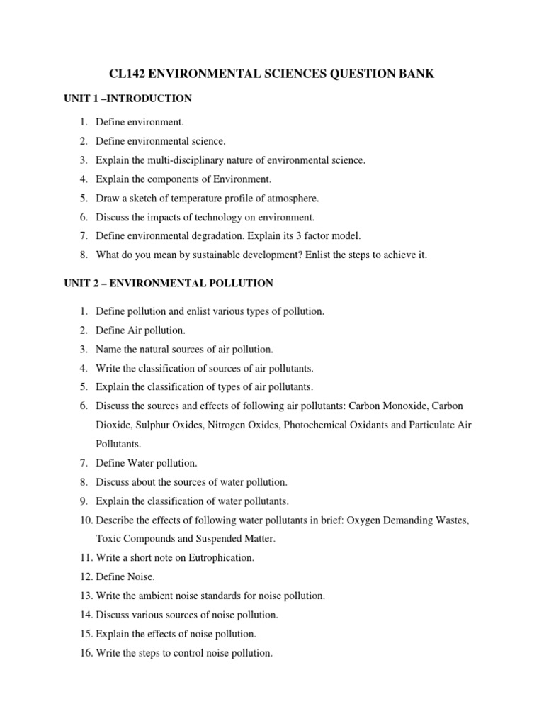 Cl142 Es Question Bank | Download Free PDF | Ecosystem | Water Pollution