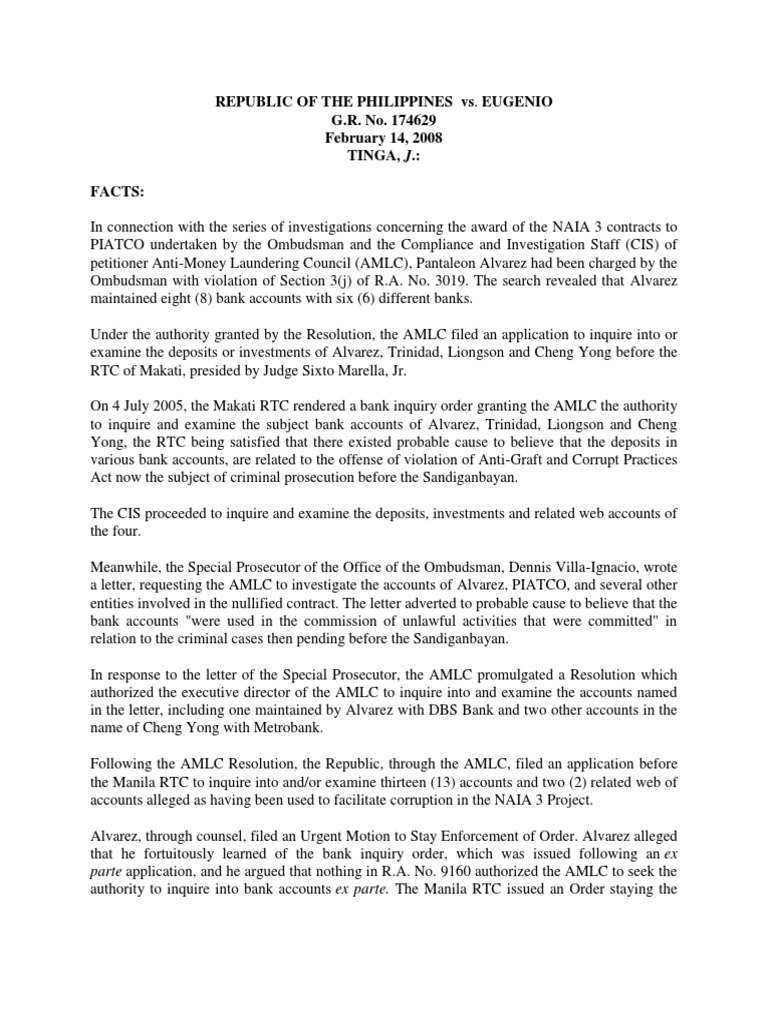 Republic of The Philippines vs. Eugenio G.R. No. 174629 February 14, 2008 Tinga, J.: Facts | PDF ...