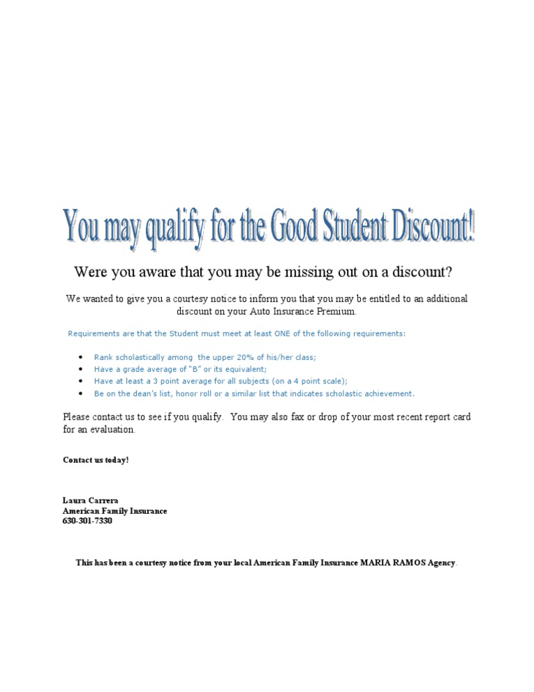 Good Student Discount Letter | PDF