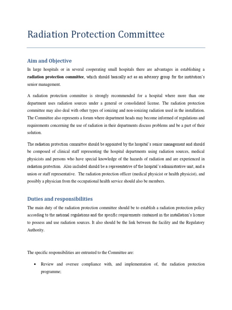 Radiation Protection Committee: Aim and Objective | PDF | Radiation ...
