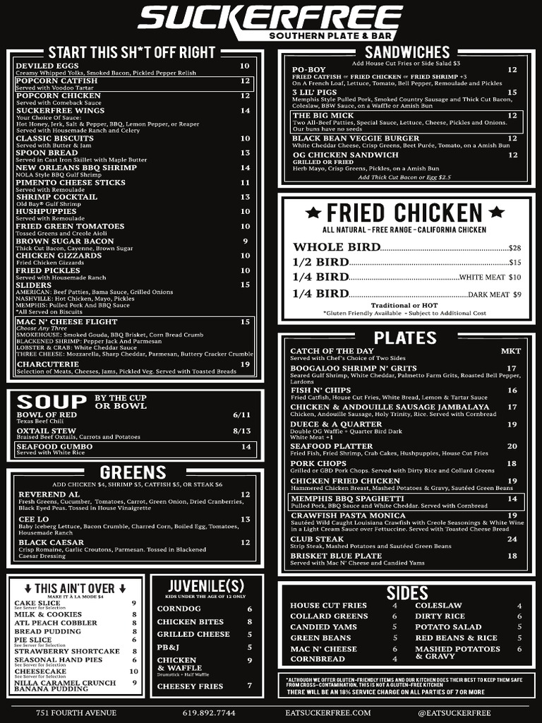 Suckerfree Southern Plate & Bar Menu | PDF
