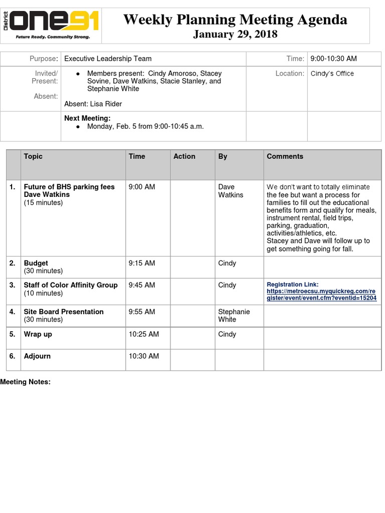 Weekly Planning Meeting 2018-01-29 | PDF