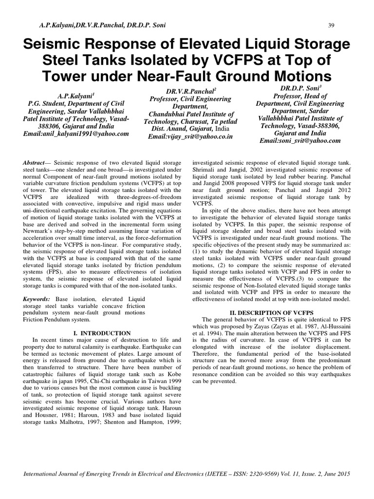Seismic Response of Elevated Liquid Storage Steel Tanks Isolated by ...