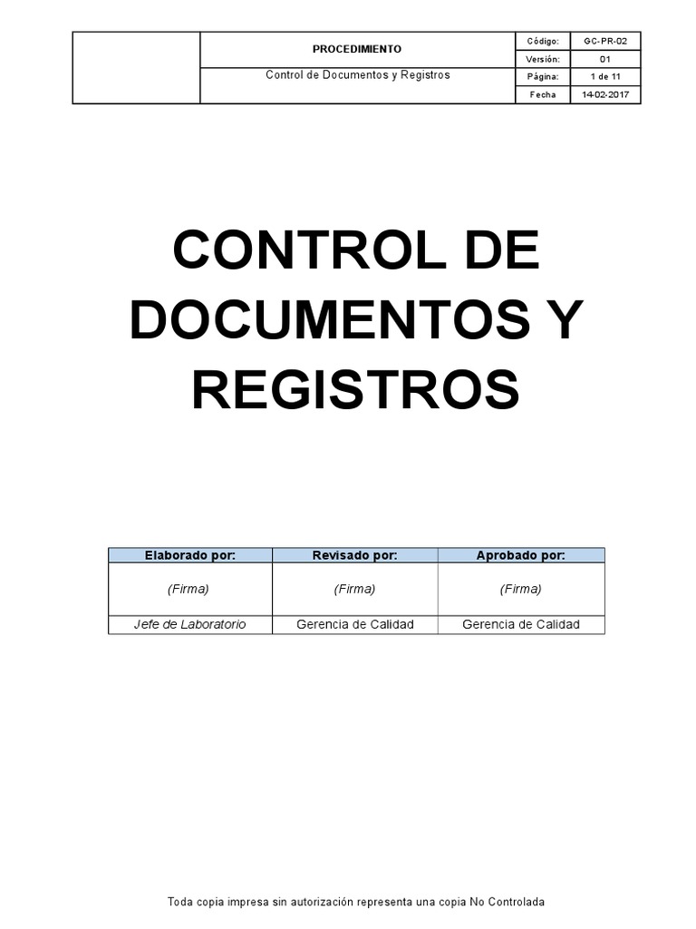 Procedimiento Control Documentos y Registros | PDF | Iso 9000 | Calidad ...