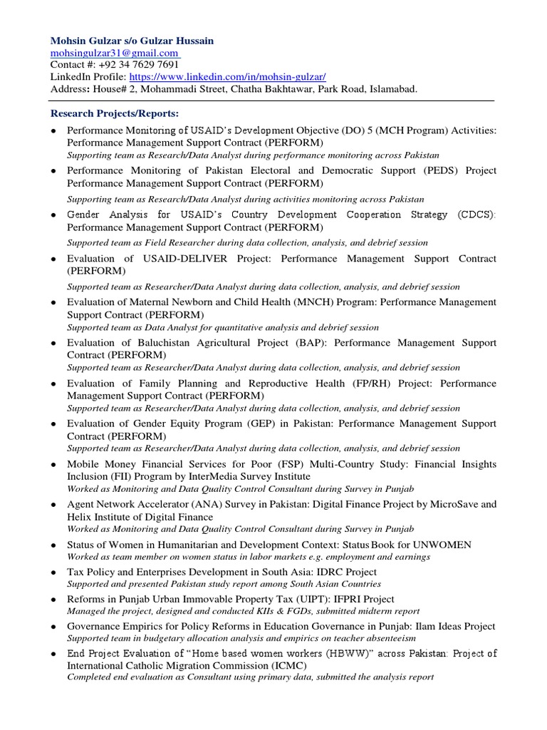 Mohsin Gulzar: Research Analyst Profile | PDF | Science | Economies
