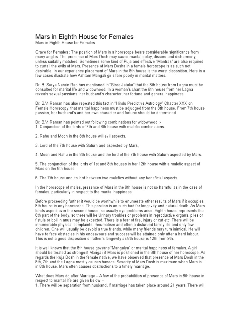 Mars 8th House | PDF | Marriage | Horoscope