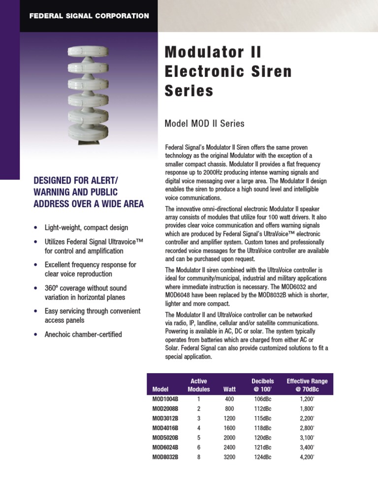 Modulator II Electronic Siren Series: Designed For Alert/ Warning and ...