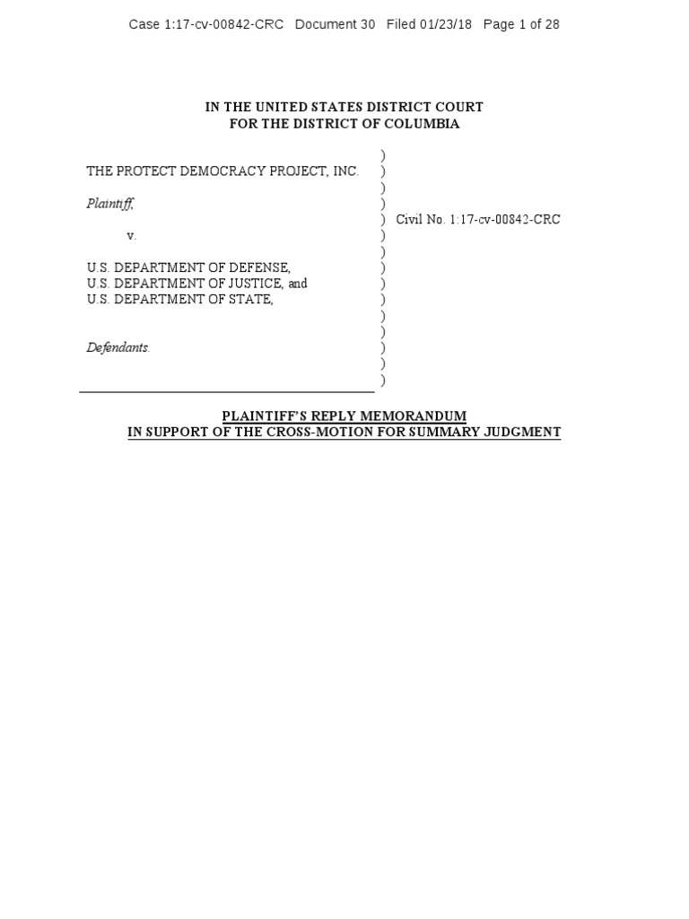 Reply Brief To Disclose Syria Legal Memo - 30 Pl. Reply Memorandum ...