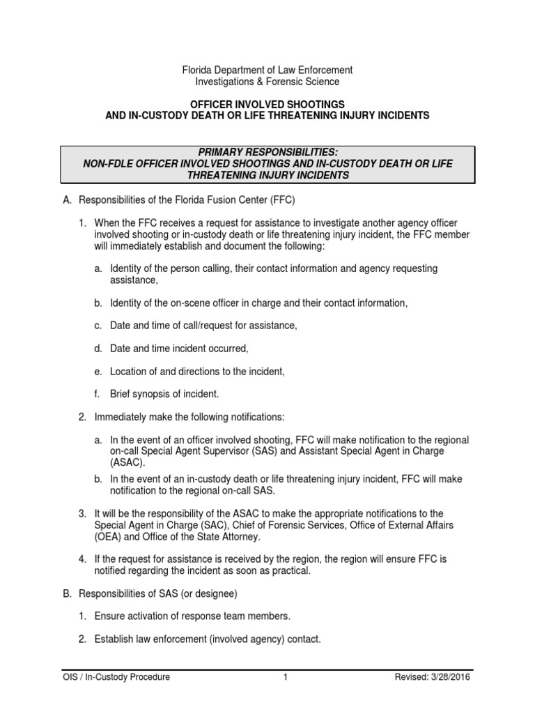 FDLE's Officer-Involved Shooting Responsibilities | PDF | Crime Scene ...