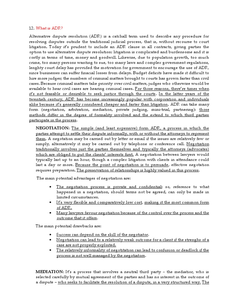 What Is ADR?: Negotiation | PDF | Mediation | Alternative Dispute ...