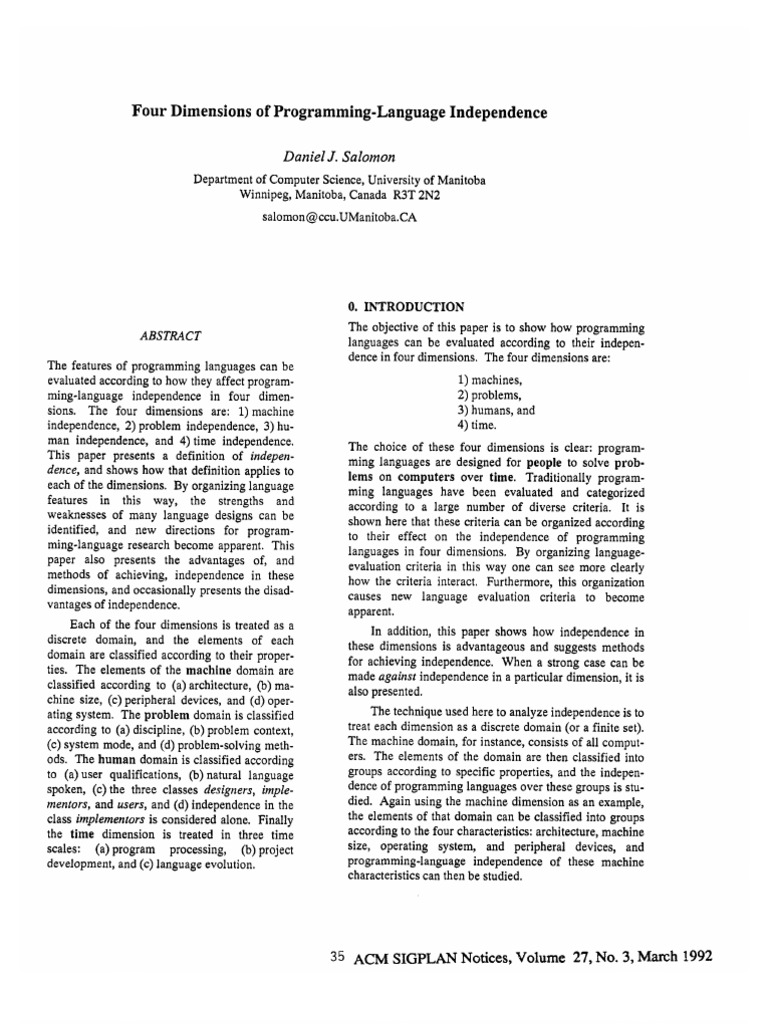 Four Dimensions of Programming-Language Independence: Daniel J. Salomon ...