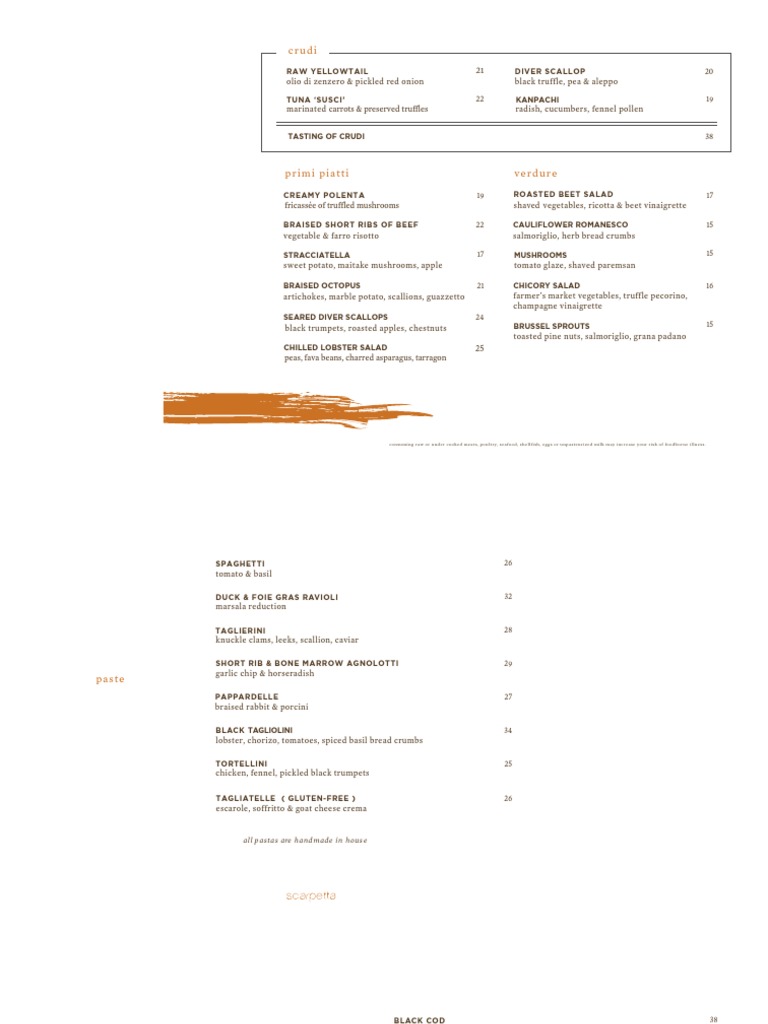 Scarpetta Menu | Download Free PDF | Pickling | Salad