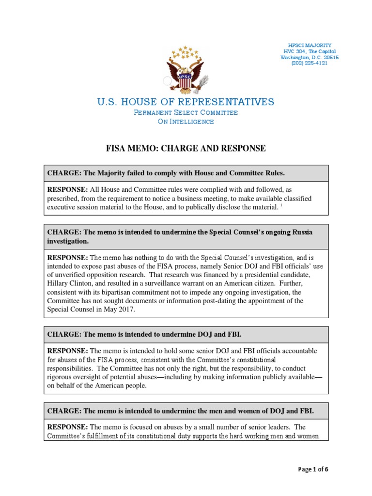 FISA Memo: Charges and Responses Explained | PDF | Foreign Intelligence ...
