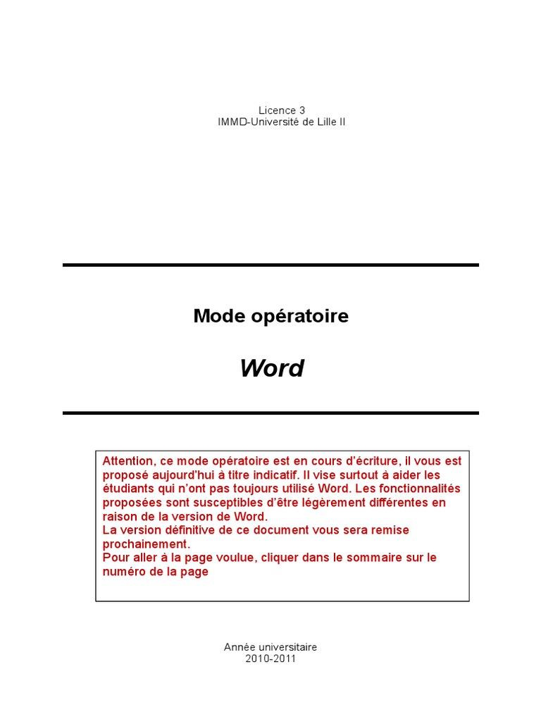 Mode Operatoire Word | PDF | Microsoft Word | Mise en page