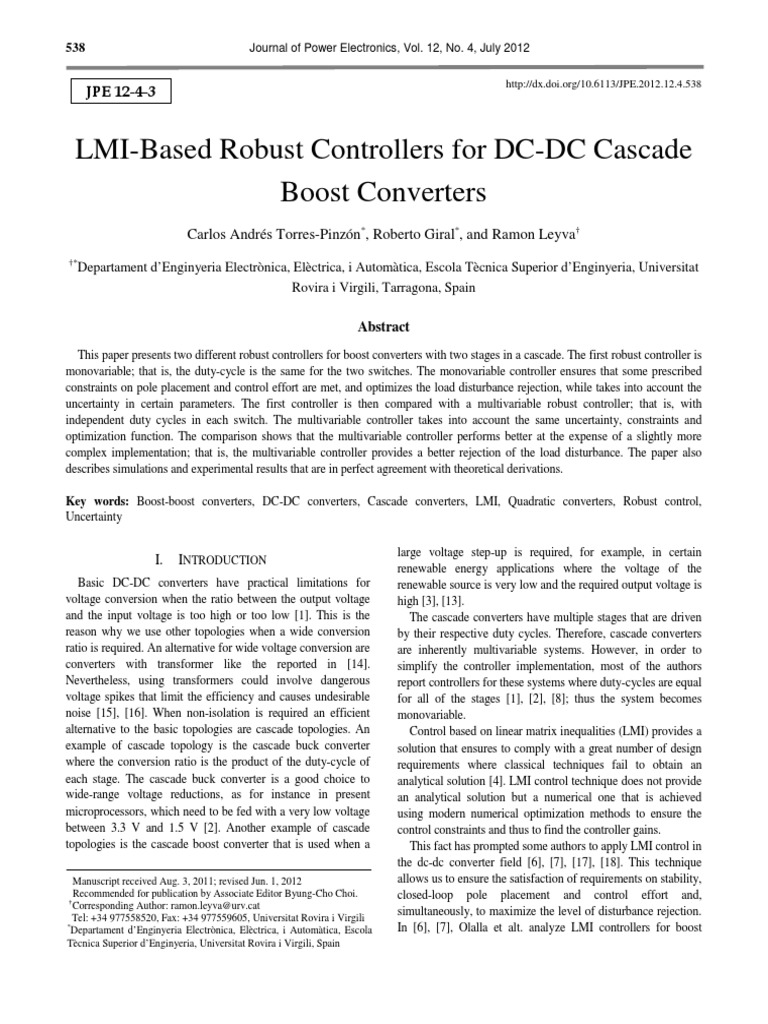 LMI-Based Robust Controllers For DC-DC Cascade Boost Converters | PDF | Control Theory | Matrix ...