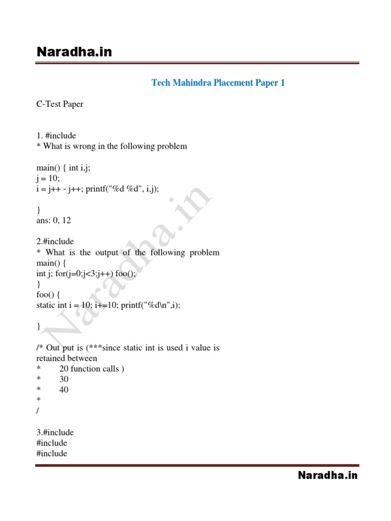 1.tech Mahindra Placement Paper | PDF | Computer Programming | Computer Science