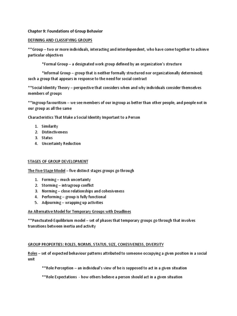 Chapter 9: Foundations of Group Behavior | PDF | Conformity | Norm (Social)
