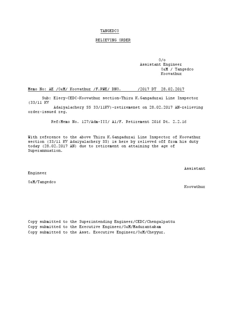 Relieving Order Superannuation | PDF | Technology & Engineering