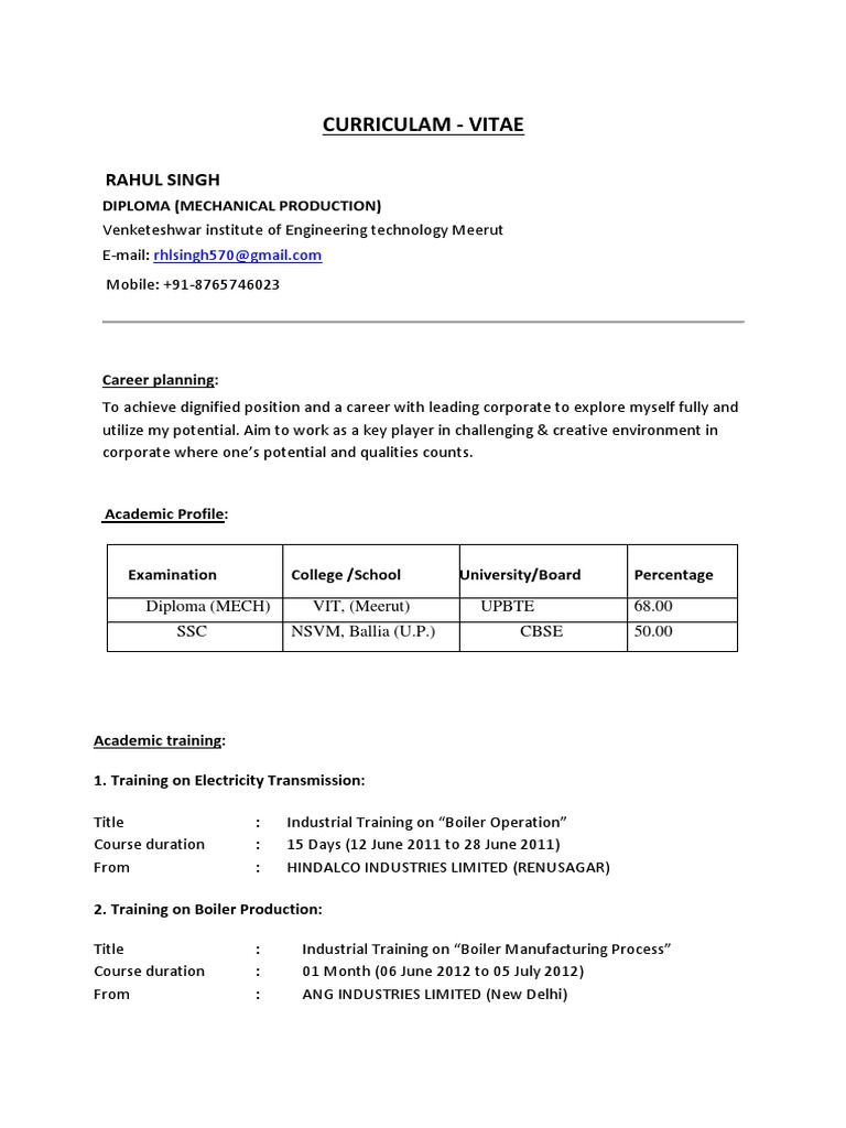 Diploma Mechanical Engineer Resume | PDF | Crane (Machine) | Mechanical ...