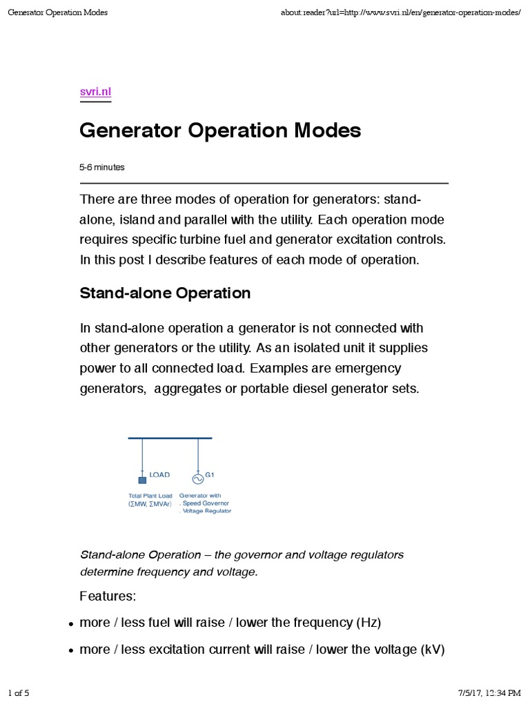 Generator Operation Modes | PDF | Electric Generator | Electrical Grid