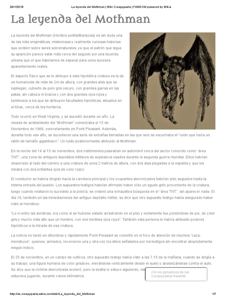 La Leyenda Del Mothman - Wiki Creepypasta | PDF | Naturaleza