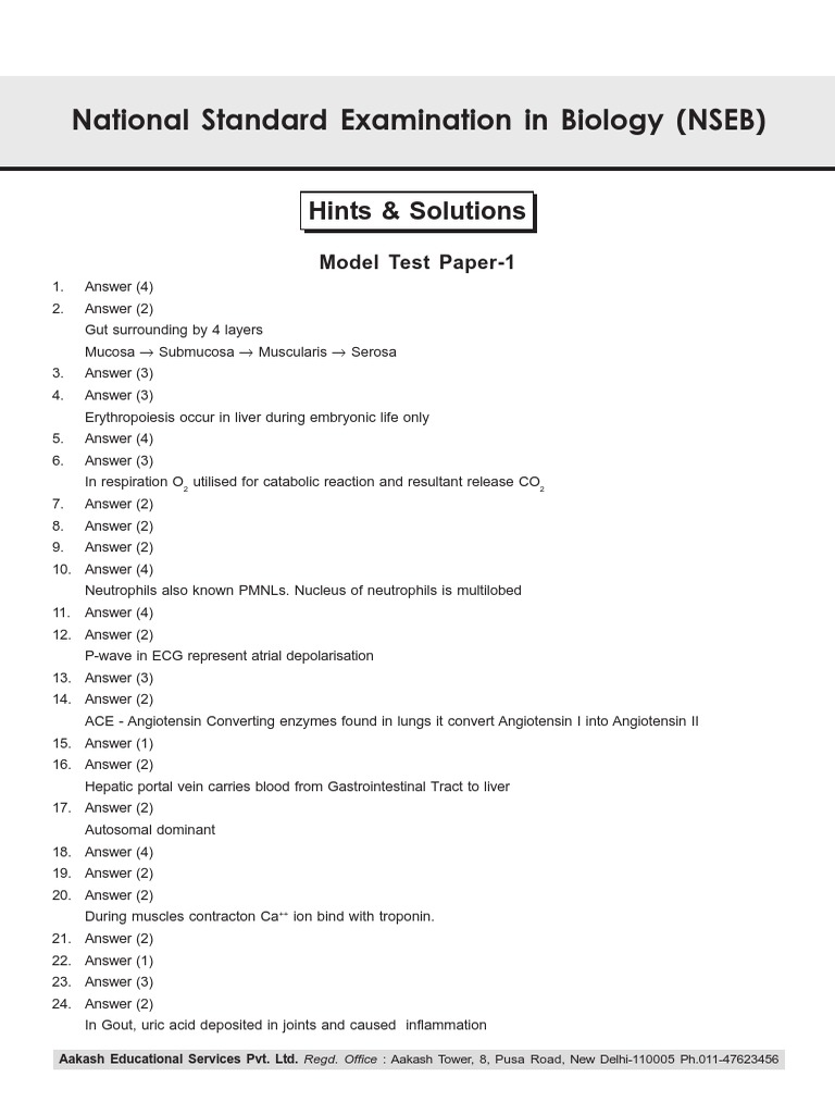 NSEB Model Test Papers and Solutions | PDF | Adrenal Gland | Cell Biology