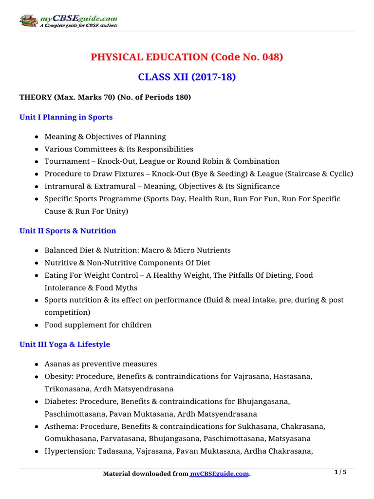 CBSE Class 12 Physical Education Syllabus | PDF | Physical Fitness ...