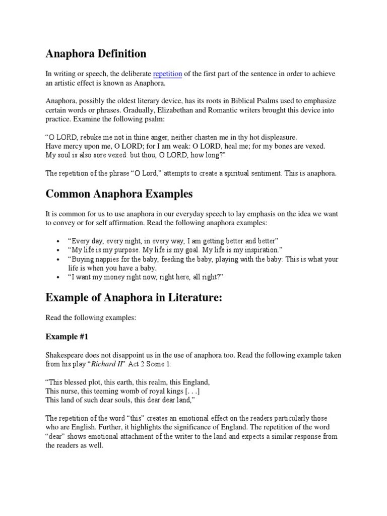Anaphora Definition | Poetry | Fiction & Literature