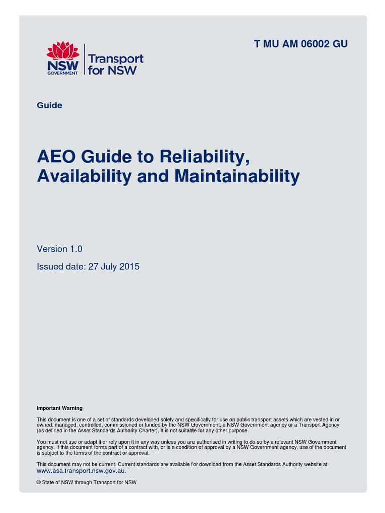 Guide To Reliability Maintainability and Availability - NSW ... Guide To Reliability Maintainability and Availability - NSW ...