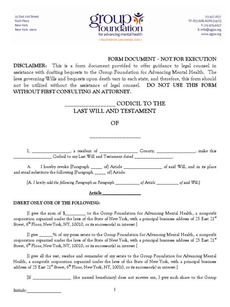 Sample Will Codicil | Will And Testament | Inheritance