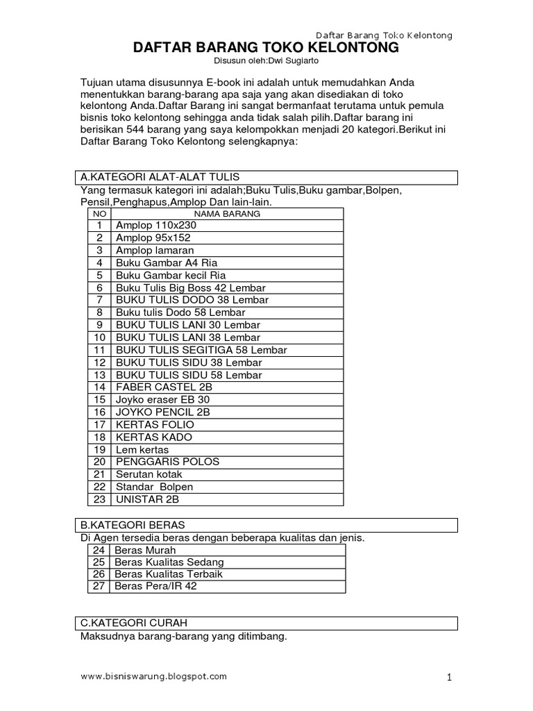 Daftar Barang Toko Kelontong | PDF