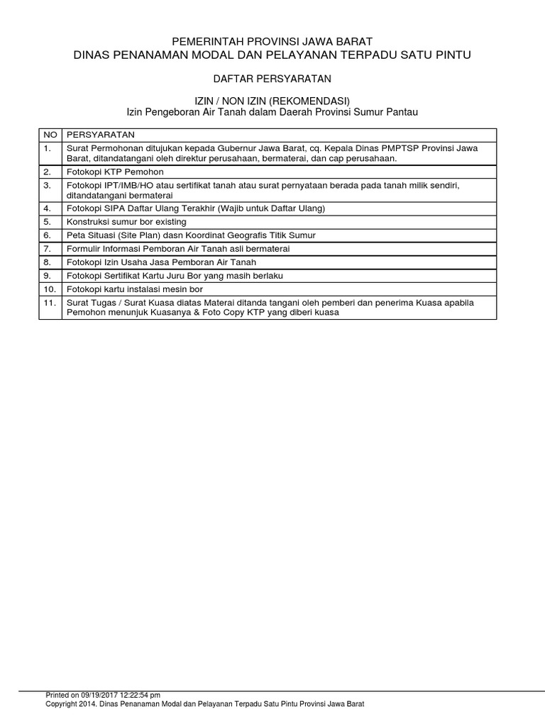 Syarat Sumur Pantau DPMPTSP | PDF