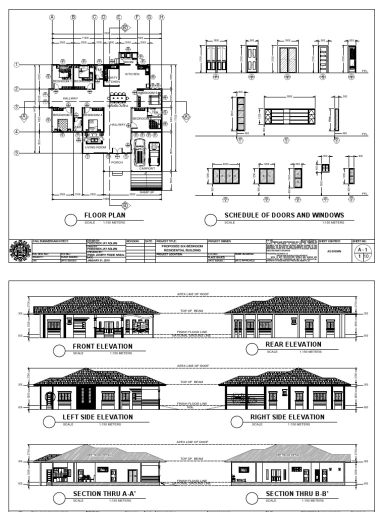 Floor Plan Schedule of Doors and Windows: A B C D E F G H | PDF | City ...