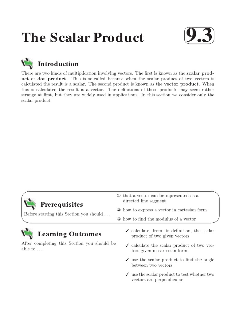 The Scalar Product | PDF | Euclidean Vector | Trigonometric Functions