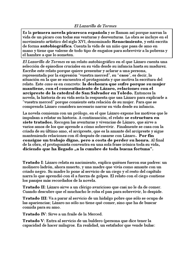 El Lazarillo de Tormes: Vida y Honra | PDF | Novelas