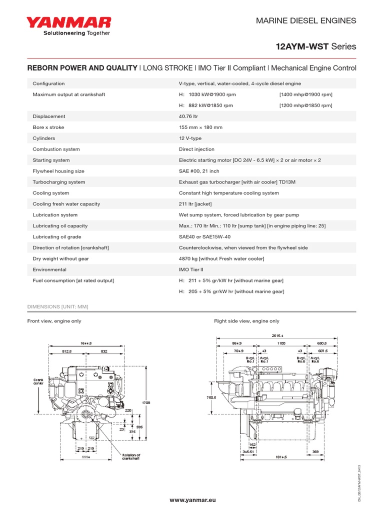 12.yanmar 12AYM WST HD882HD1030 Datasheet | PDF | Diesel Engine | Engines