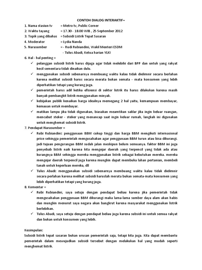 Contoh Dialog Interaktif | PDF