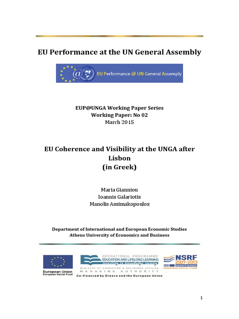 Working Paper 2 EU Coherence and Visibility at The UNGA After Lisbon | PDF
